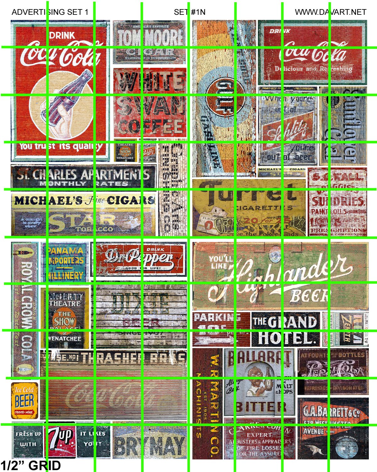 N001 - N SCALE DECAL SET GHOST ADVERTISING COKE COLA GAS OIL SODA BEER