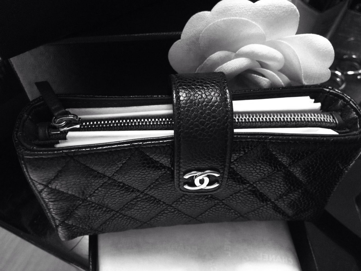 CHANEL Black Caviar Small Clutch Purse Wallet with Silver Hardware