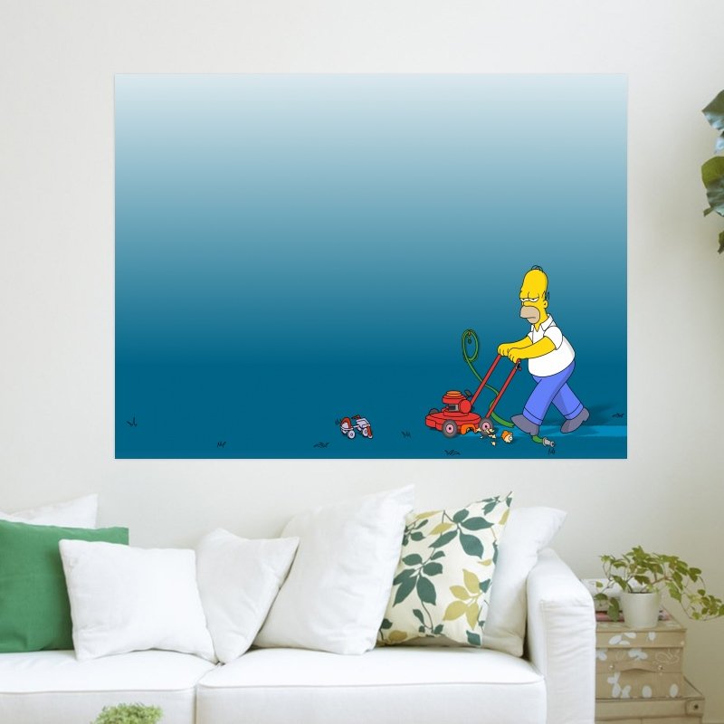 Homer Simpson With A Lawn Mower Poster 24x18 inch