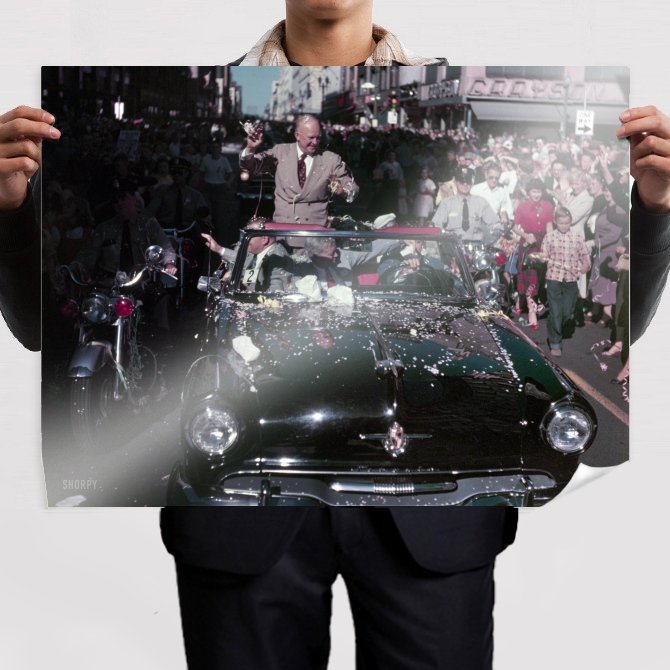 Dwight Eisenhower Motorcade Parade Retro Vintege Poster 32x24 inch