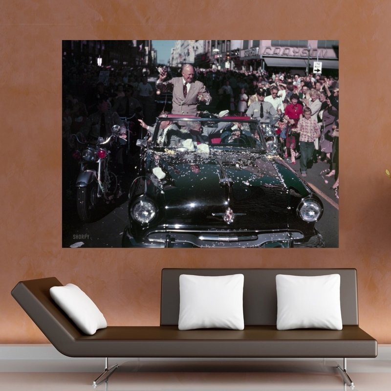 Dwight Eisenhower Motorcade Parade Retro Vintege Poster 32x24 inch