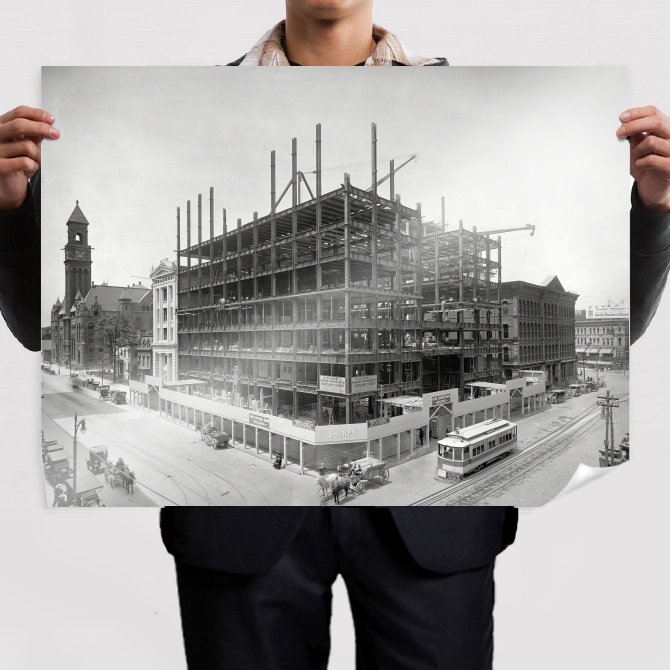 Construction Buildings Retro Vintege Poster 32x24 inch