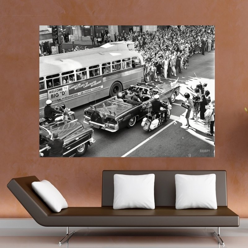 John F Kennedy Jfk Assassination Motorcade Crowd Bus Retro Vintege ...