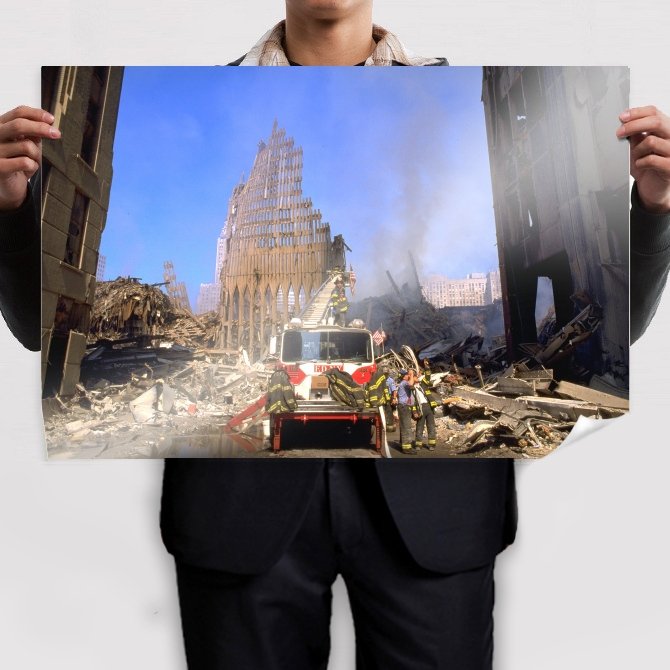 9 11 Rubble Firetruck Ground Zero Retro Vintege Poster 36x24 inch