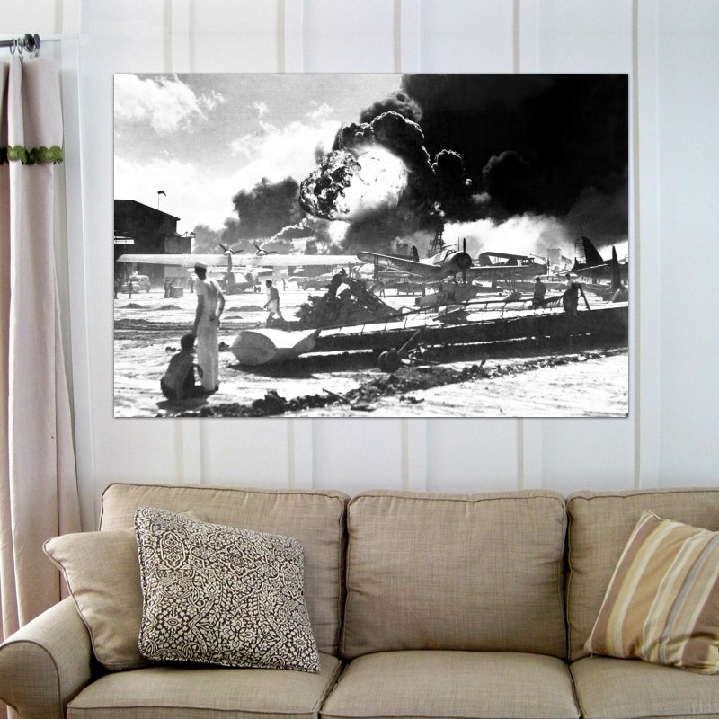 World War Wwii Pearl Harbor Explosion Fire Flames Plane Airplane Retro ...