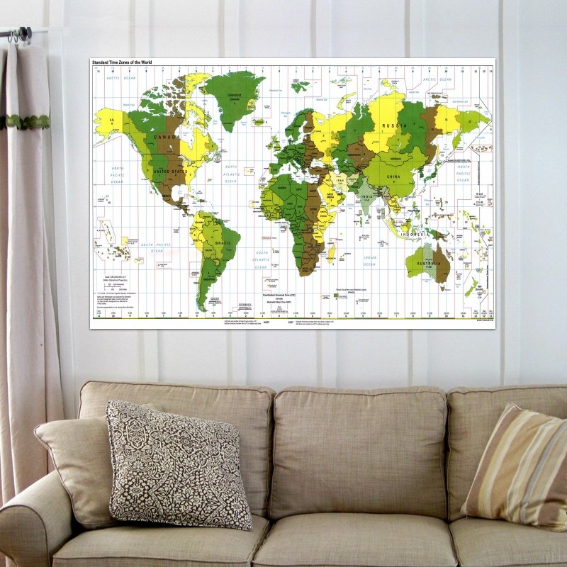 World Atlas Time Zones Poster 36x24 inch