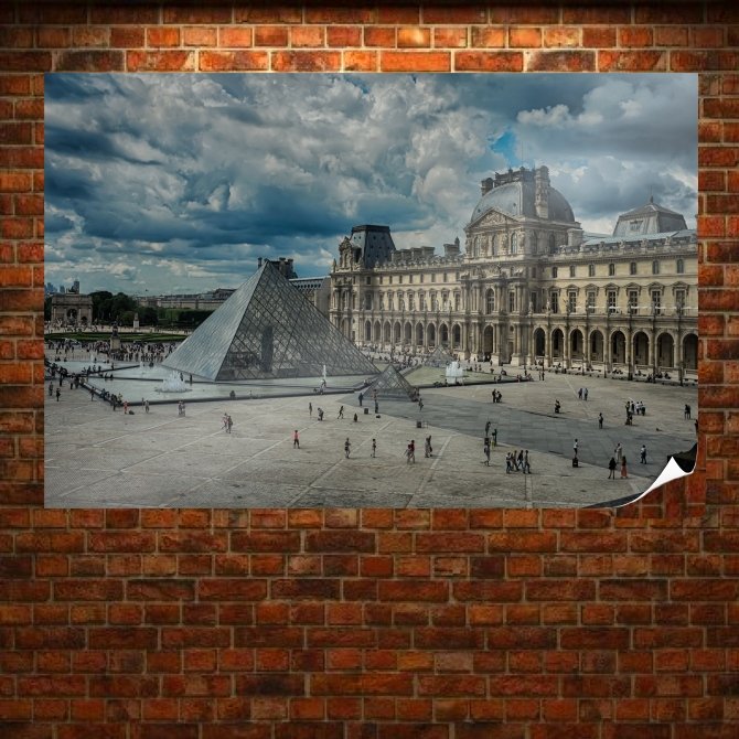 The Louvre Louvre Pyramid Buildings Clouds Paris Poster 36x24 inch
