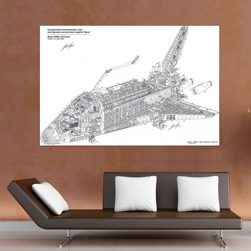 Shuttle Blueprint Buran Poster 36x24 inch