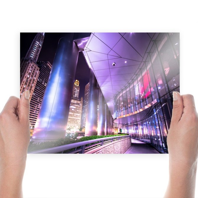 Buildings Skyscrapers Night Column Poster 24x18 inch