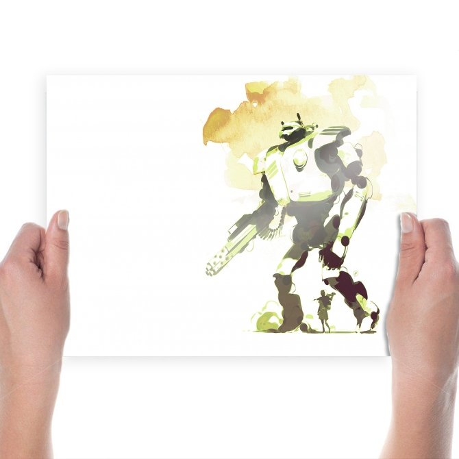 Mech Mecha White Drawing Poster 24x18 inch