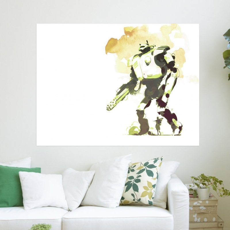 Mech Mecha White Drawing Poster 24x18 inch