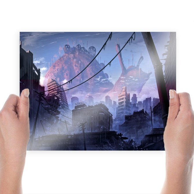 Romantically Apocalyptic Apocalypse Drawing Buildings Poster 24x18 inch