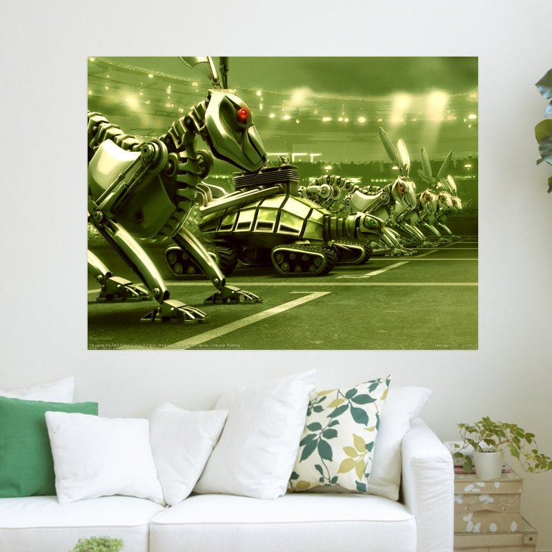 Bunny Rabbit Turtle Race Robots Machines Poster 24x18 inch