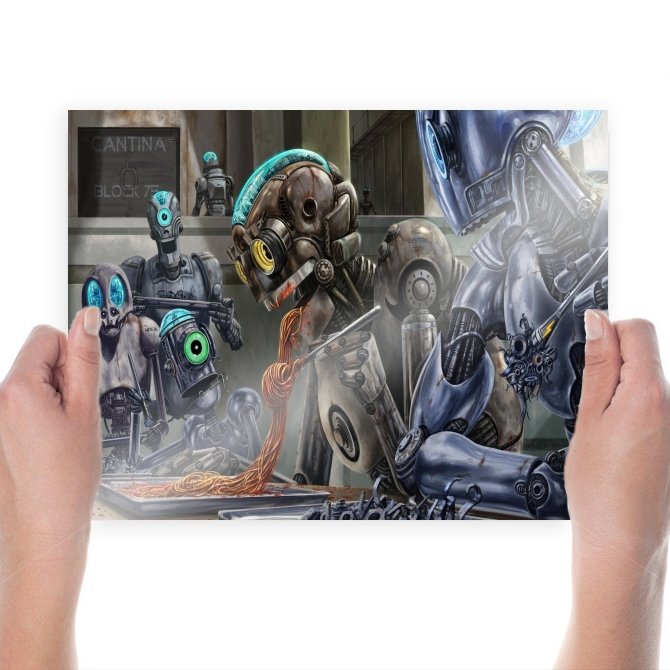 Robot Eating Spaghetti Poster 24x18 inch