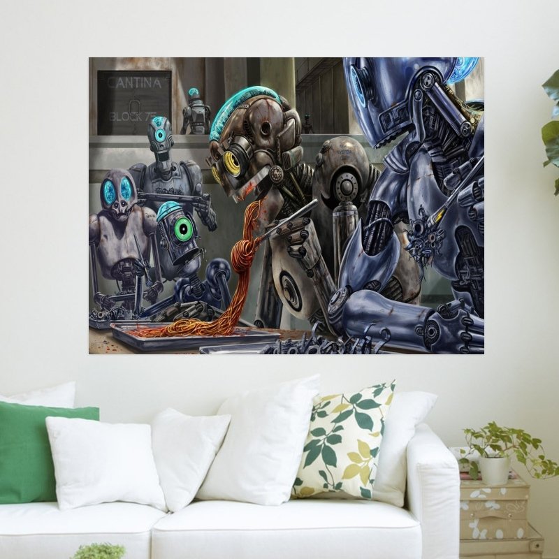 Robot Eating Spaghetti Poster 24x18 inch