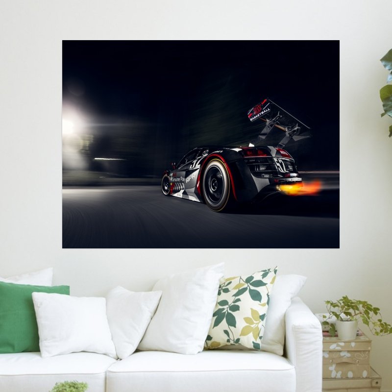 Audi R8 Race Car Night Backfire Flame Motion Blur Tv Movie Art Poster ...