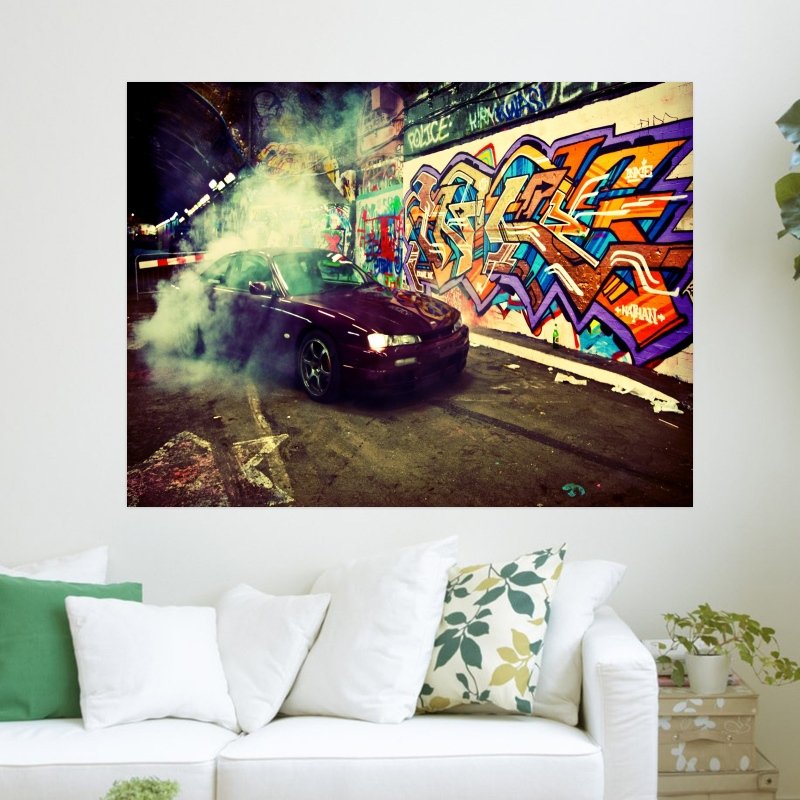 Nissan Silvia Burnout Smoke Graffiti Tv Movie Art Poster 24x18 inch