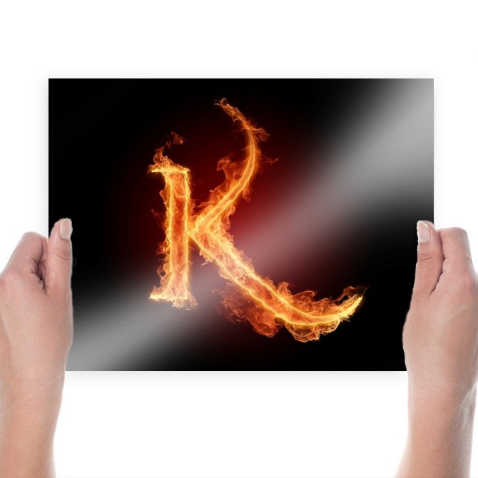 Burning Fire Letter K Art Poster Print 24x18 inch