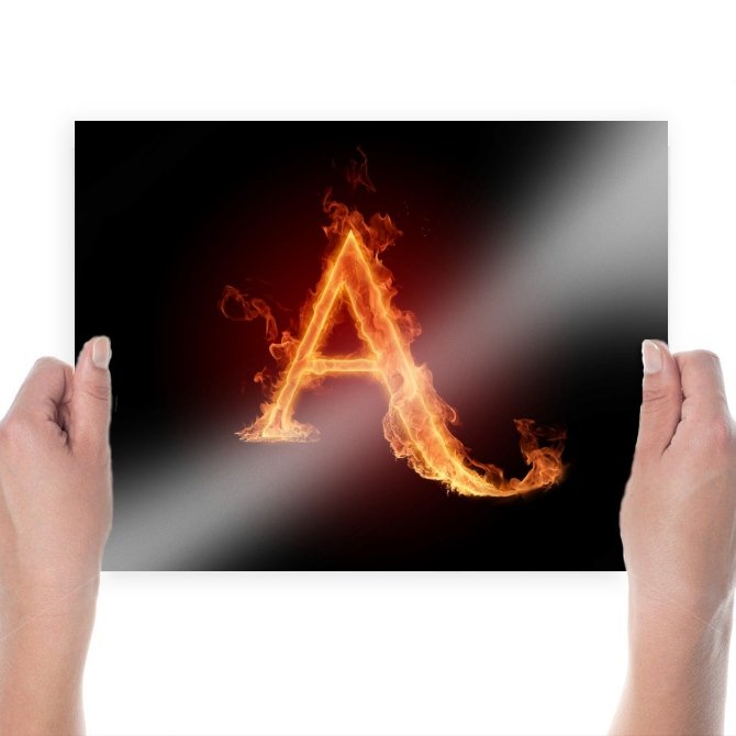 Burning Fire Letter A Art Poster Print 24x18 inch