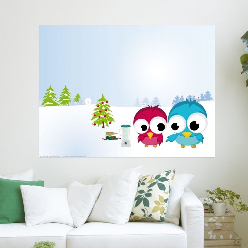 Funny Christmas Birds S Art Poster Print 24x18 inch