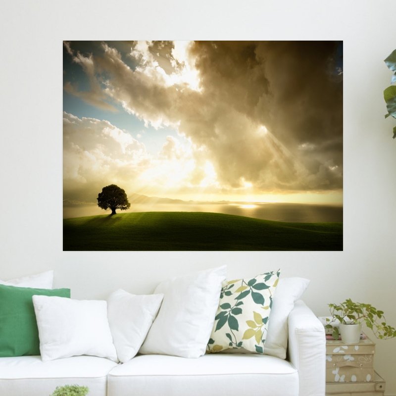 Sunshine Behind Clouds Art Poster Print 24x18 inch