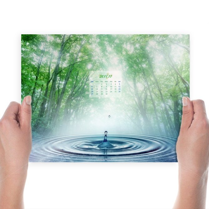 Water Droplet November 2011 Calendar Art Poster Print 24x18 inch