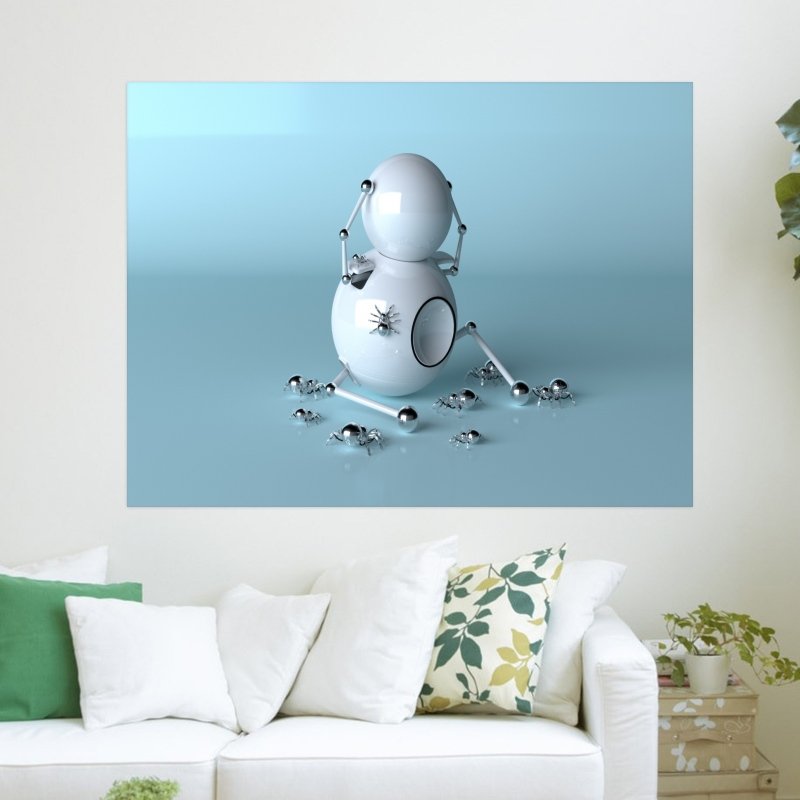 3d Messed Up Robot Art Poster Print 24x18 inch