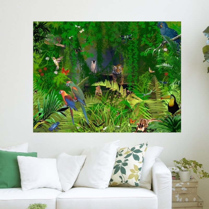 Jungle Animals Art Poster Print 24x18 inch