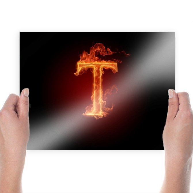 Burning Fire Letter T Art Poster Print 24x18 inch
