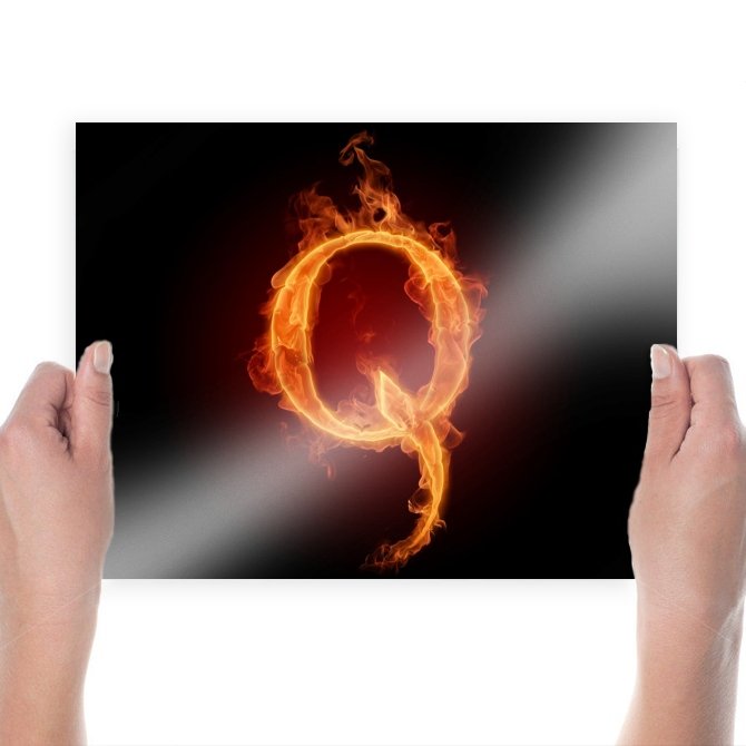 Burning Fire Letter Q Art Poster Print 24x18 inch