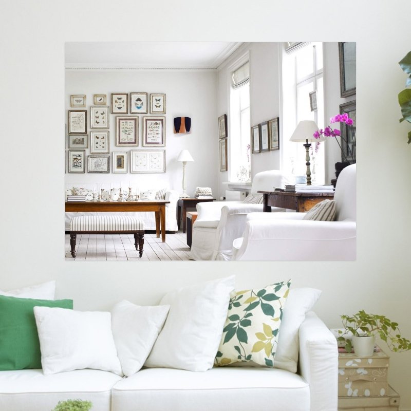 Wonderful White Living Room Art Poster Print 24x18 inch
