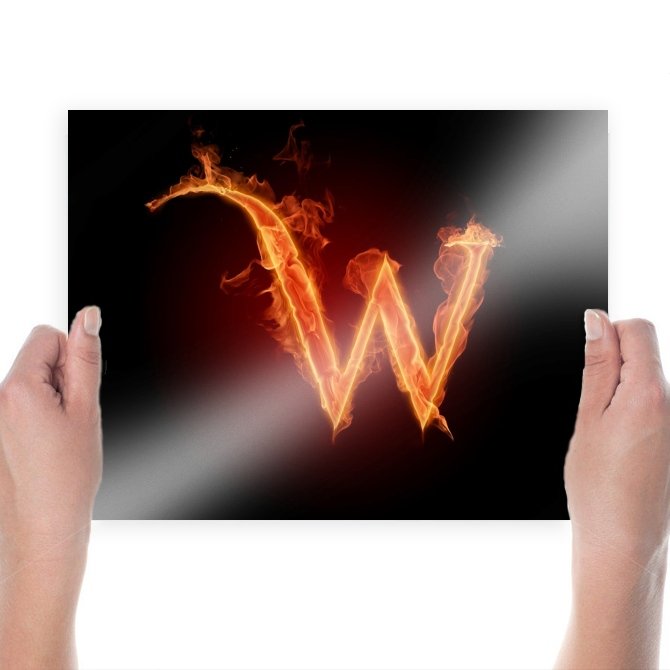 Burning Fire Letter W Art Poster Print 24x18 inch