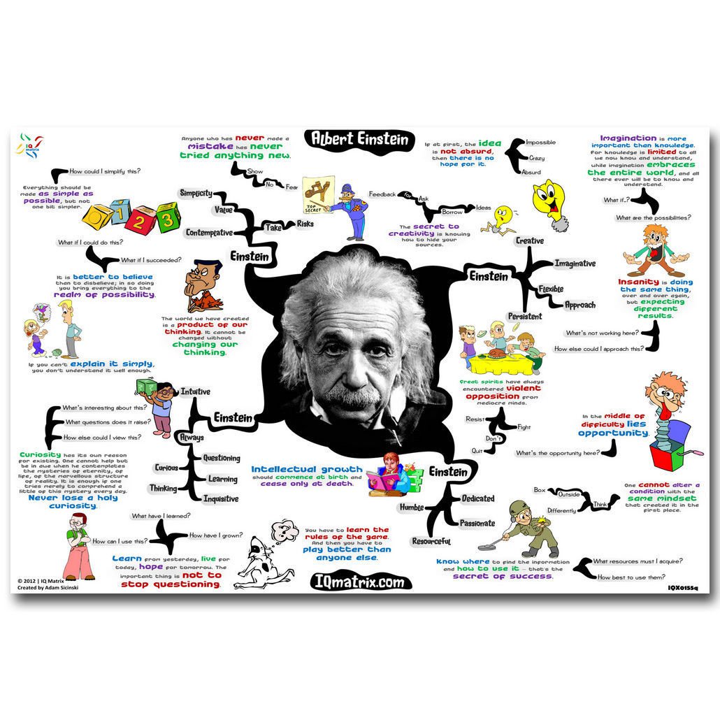 Albert Einstein Science Mind Map Physics Mathematics Education Poster 32x24