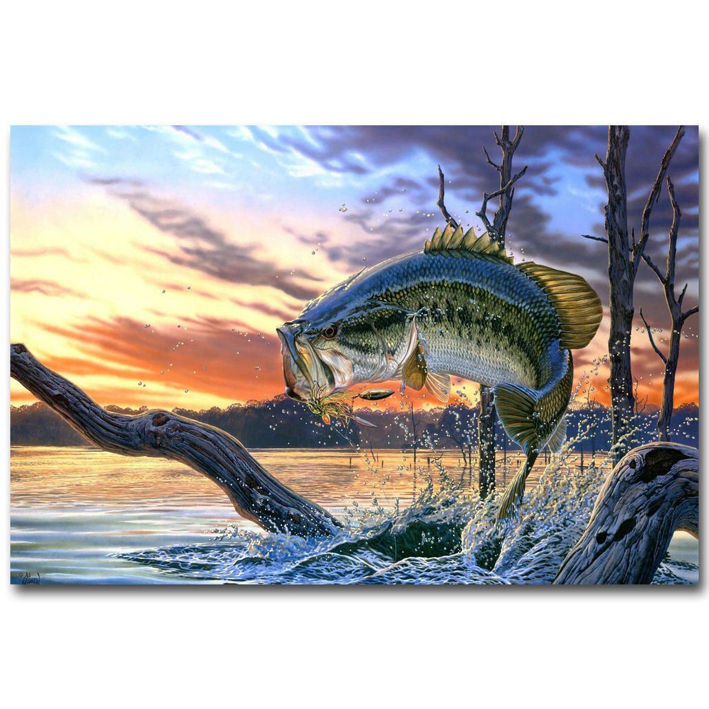 Bass Fishing Art Poster Print 32x24