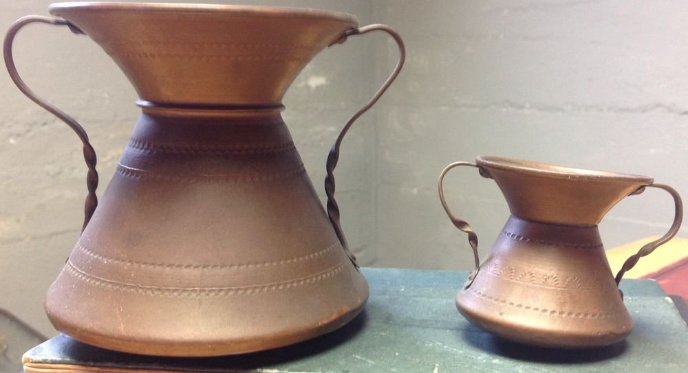 VINTAGE COPPER SPITTOON SET, MINI DECORATIVE METALWARE GREAT VASE OR ...