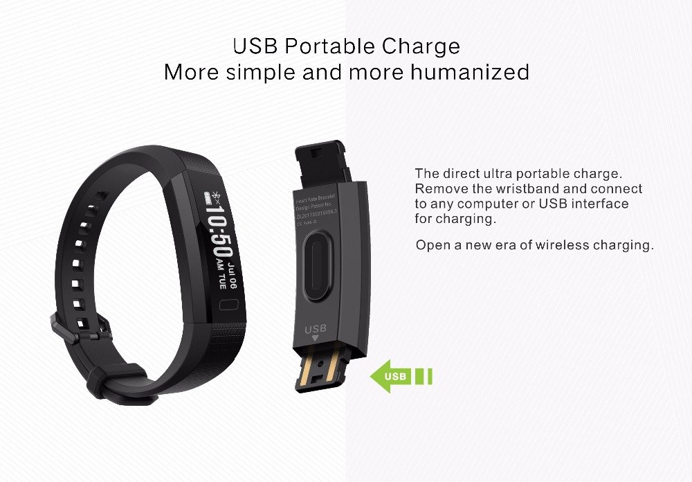 Dynamic Heart Rate Monitor Pedometer Waterproof Smart Wristband USB ...