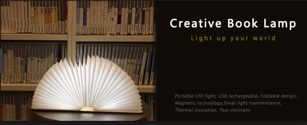 Foldable Paper Book Wooden Lamp LED Book Light USB charging