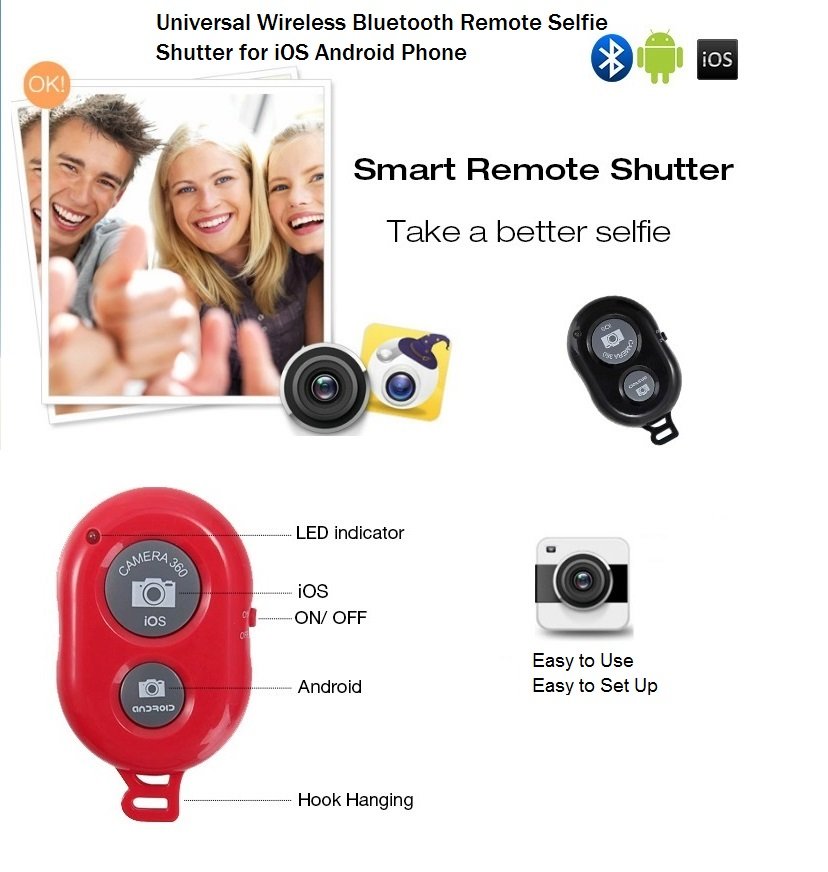 Universal Wireless Bluetooth Remote Selfie Shutter for iOS Android Phone