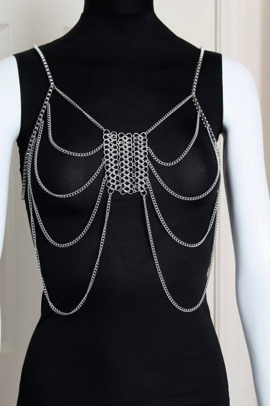 Body Chain Armor Draping Metal Box Chains Jump Rings Silver Statement ...