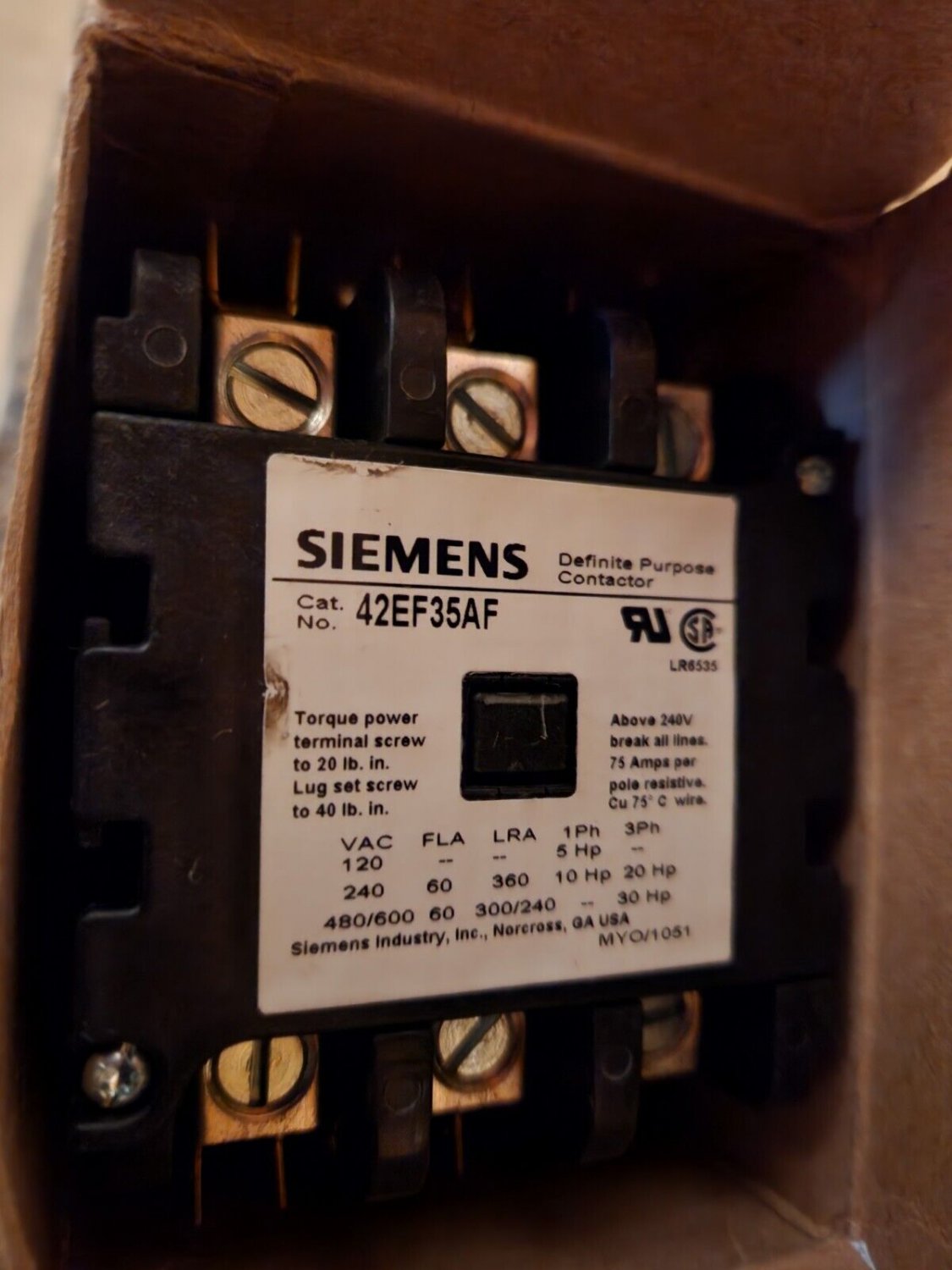 SIEMENS #42EF35AJ CONTACTOR RELAY 24 VOLT 60-75 AMP 3 POLE