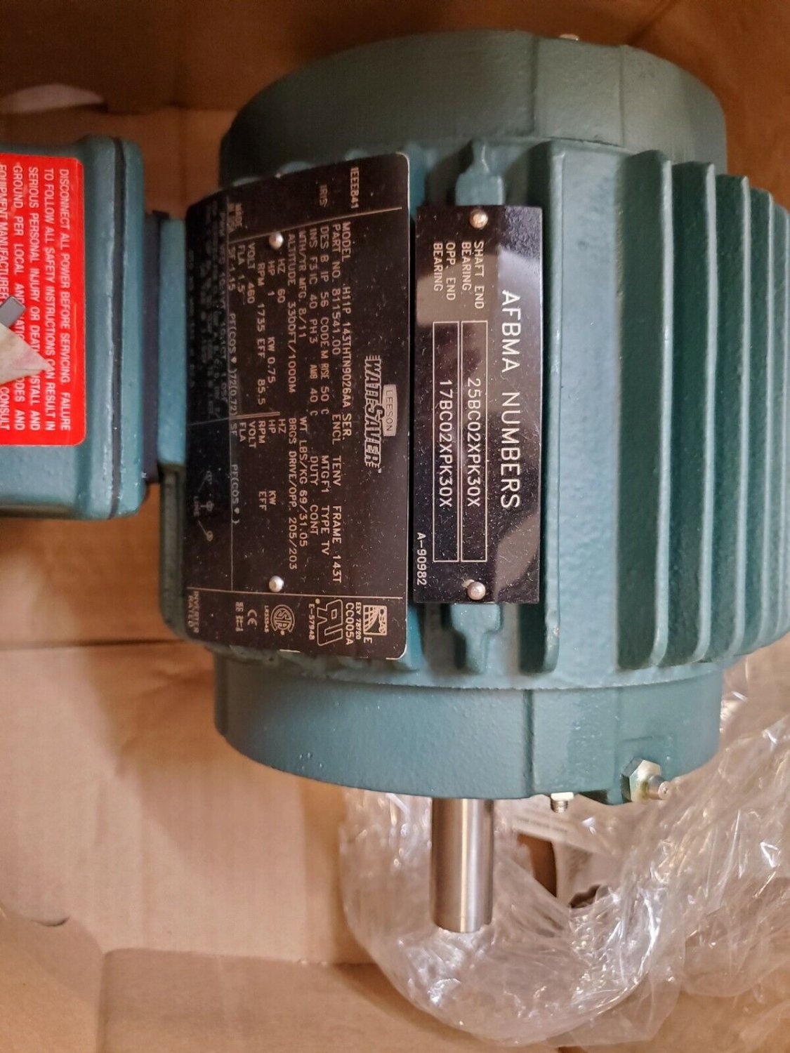 LESSON #811541.00 ELECTRIC MOTOR MODEL143THTN9026 1HP 460V 1735 RPM ...