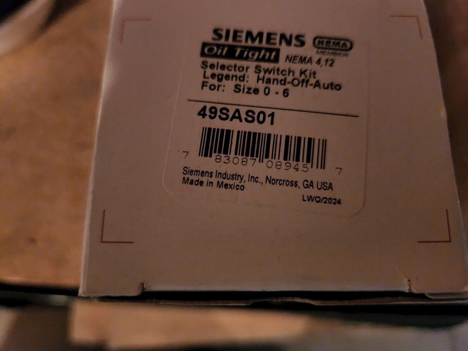 SIEMENS #49SAS01 HAND-OFF-AUTO SELECTOR SWITCH KIT