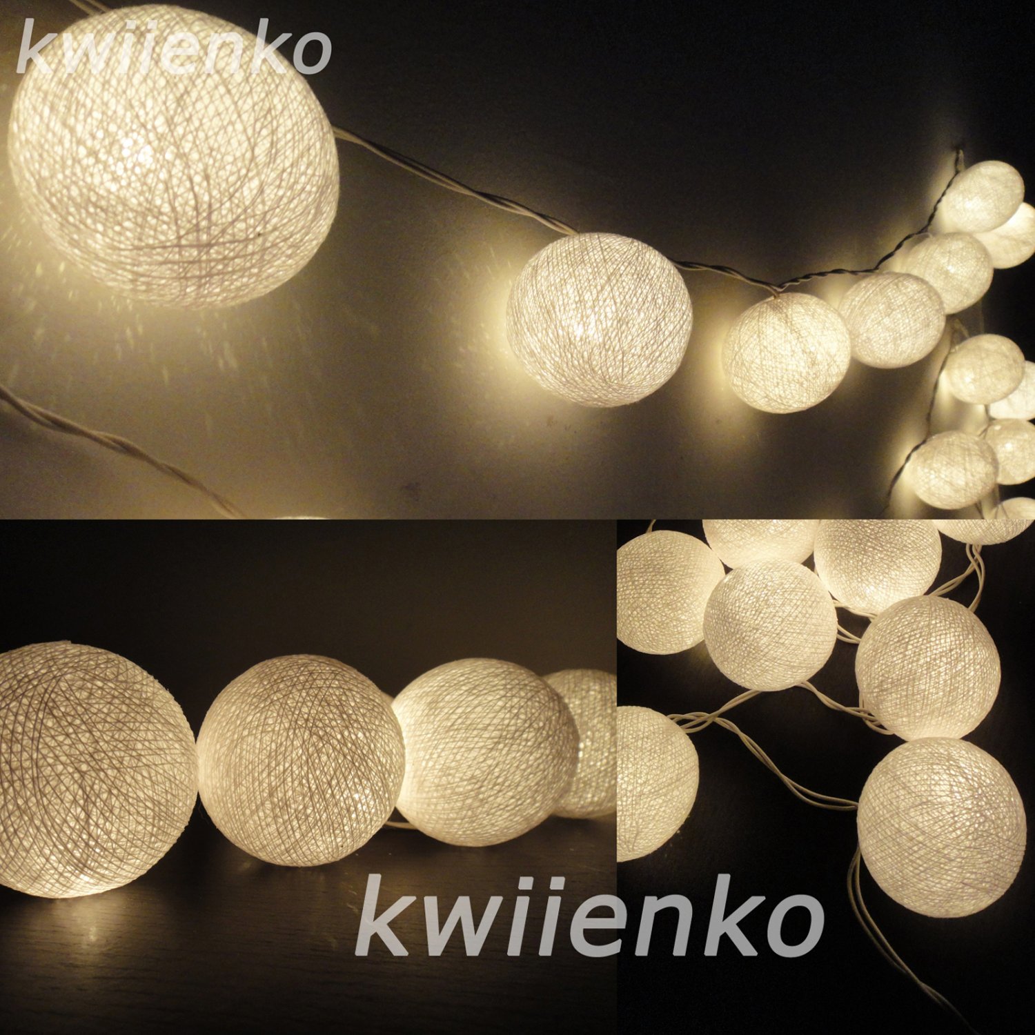 20 White Color Cotton Balls Fairy String Lights Party Patio Wedding ...