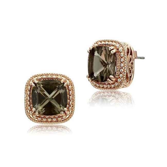 Ion Plated Rose Gold Synthetic Smoky Quartz ~ Stainless Steel