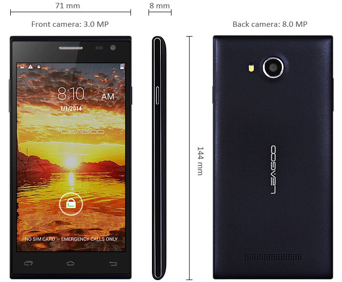 LEAGOO Lead 5 Android 4.4 3G Phablet 5.0 inch WVGA Screen MTK6582 Quad ...