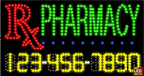17" x 31" Custom Animated Pharmacy LED Sign with Phon