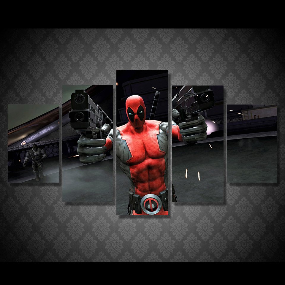 Deadpool Gaming Character 5pc Wall Decor Framed Oil Painting #4 Superhero