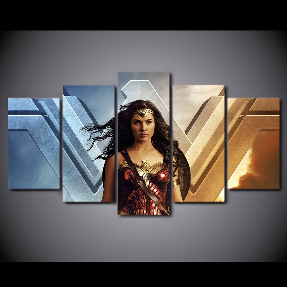 Wonder Woman Movie Superhero New Canvas HD Wall Decor 5PC Framed oil ...
