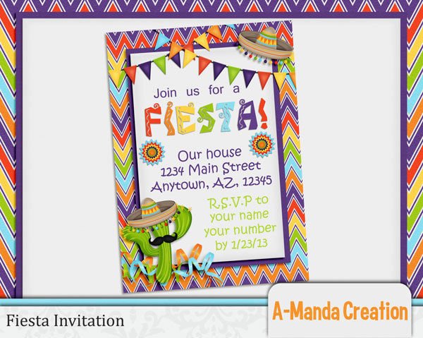 Fiesta Themed Party Invitation, DIY you print as many as you need