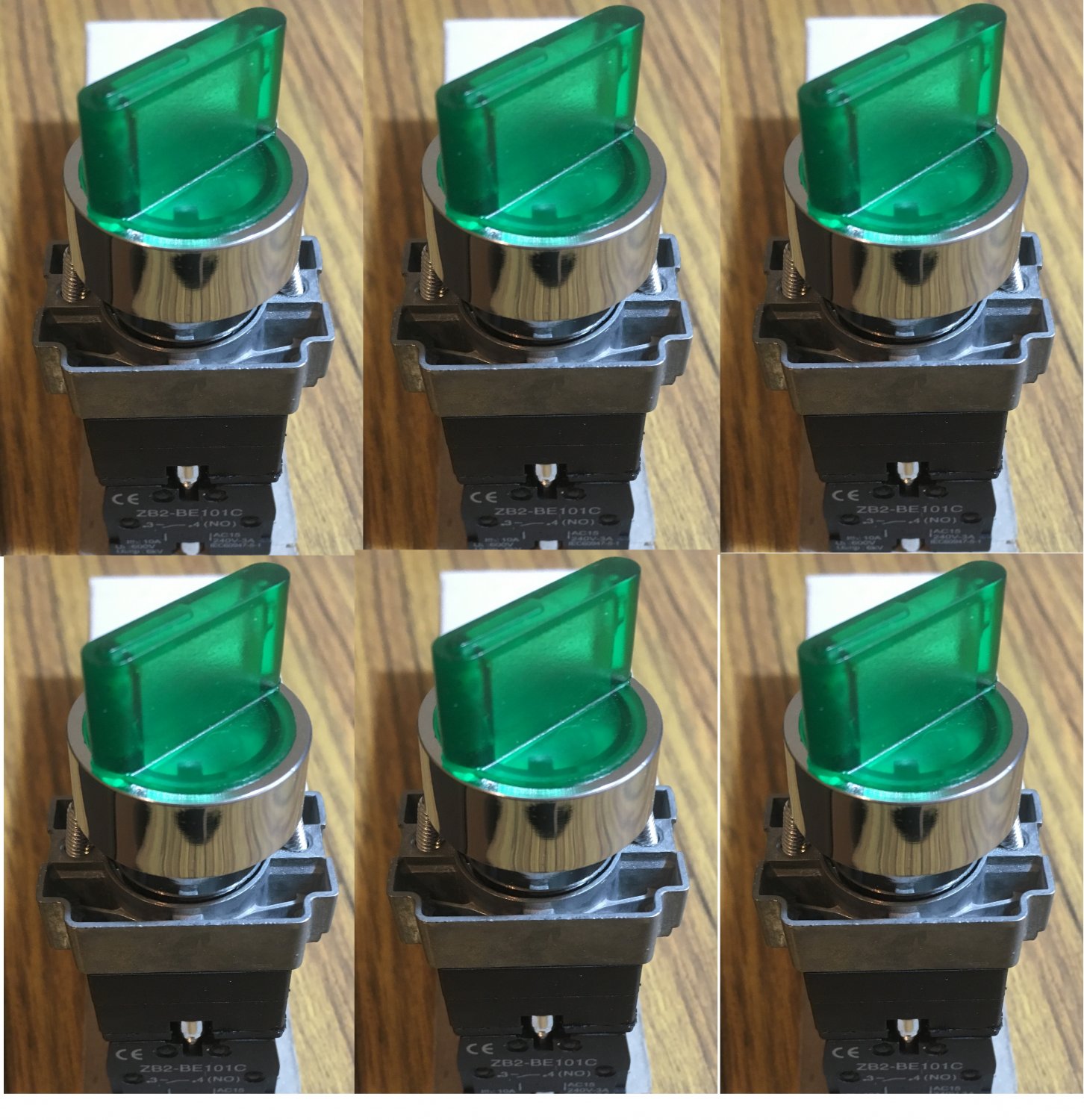 6 packs 22mm selector switches illuminated 2-position N.O. metal base&bezel